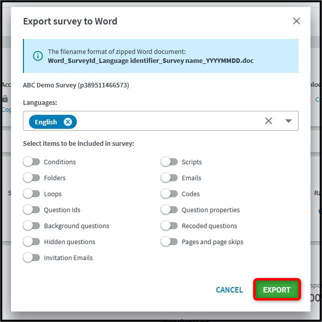 Exporting a Survey to Word – Survey Designer