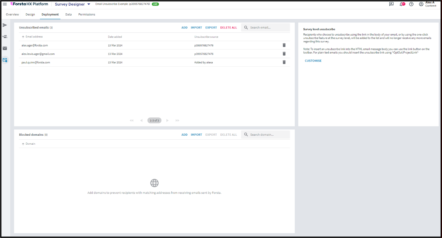Managing Unsubscribe Links in Bulk Email Invitations – Survey Designer
